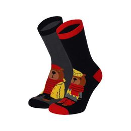 Yuhu Jungen Stoppersocken 2 Paar rutschfest B&auml;r Motiv in Schwarz | Gr.: 35-38