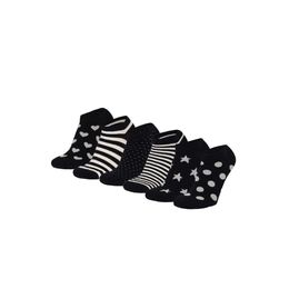 Yuhu M&auml;dchen Sneaker-Socken 6er Pack Herzen Punkte Sterne in Schwarz | Gr.: 35-38