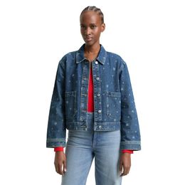 Tom Tailor Denim Damen Tom Tailor Denim Jeansjacke ohne Kapuze mit All-Over-Herz-Print blau M
