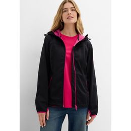 bonprix Damen bonprix Softshelljacke mit Kapuze leichtes Material, mit 2-Wege-Rei&szlig;verschluss, mit Daumenl&ouml;chern schwarz 52
