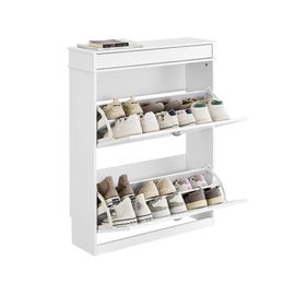 sobuy Schuhschrank, Wei&szlig;, Holzwerkstoff, 75x96x24 cm, Garderobe, Schuhaufbewahrung, Schuhkipper