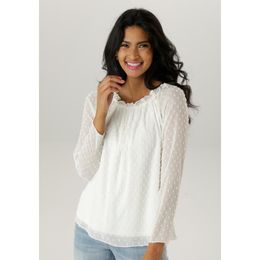 Aniston Selected Damen Aniston SELECTED Schlupfbluse mit weiten Ausschnitt und elastischen Gummi wei&szlig; 36