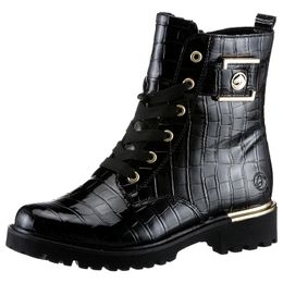 Remonte Damen Schn&uuml;rstiefelette , Blockabsatz, Schn&uuml;rboots im Kroko-Look, Innenrei&szlig;verschluss gold 41