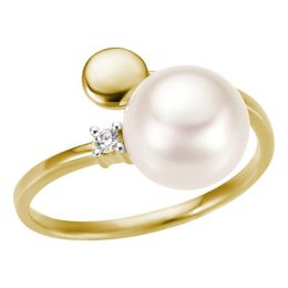 Firetti Damen Fingerring &raquo;Schmuck Geschenk Gold 333 Damenring Goldring Kreis rund&laquo; mit Brillantenmit S&uuml;&szlig;wasserzuchtperle 16, 0,03 P2 = erkennbare 