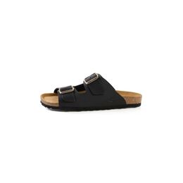 Camel Active Leder Pantolette mit Korkfu&szlig;bett in Schwarz | Gr.: 39