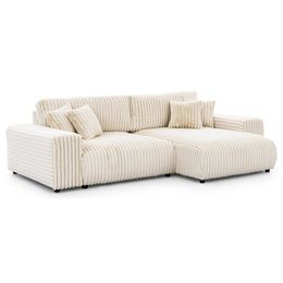 S-Style Ecksofa, Beige, Textil, Echtholz, Teilmassiv,Buche, Birke, 4-Sitzer, F&uuml;llung: Polyetherschaumkern,Silikon,Polyetherschaumkern, Eckteil, L-Form, Ottomane rechts, 255x168 cm, Blauer Engel, FSC Mix, Oeko-Tex&reg;, Wohnzimmer, Sofas & Couches, Wohnlandschaften, Ecksofas