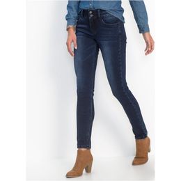 bonprix Damen bonprix Push-up-Jeans Five-Pocket Style, leichte used Optik, hoher elastischer Anteil blau 50, N-Gr