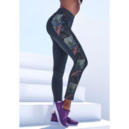 active by Lascana Lascana Active Damen LASCANA ACTIVE Leggings mit seitlichen floralen Eins&auml;tzen blau M (40/42), N-Gr