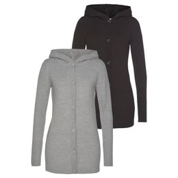 Flashlights Damen Kapuzenstrickjacke 2er-Pack, zum Kn&ouml;pfen - im Set grau 48/50