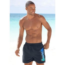 Bench. Herren Badeshorts mit gro&szlig;em Logo-Aufdruck blau L (52), N-Gr