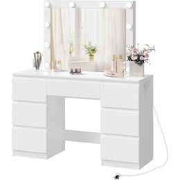 WOLTU Schminktisch, Wei&szlig;, Holzwerkstoff, Glas, 7 Schubladen, Rechteckig, 110x140.5x39.5 cm, Schlafzimmer, Schminktische