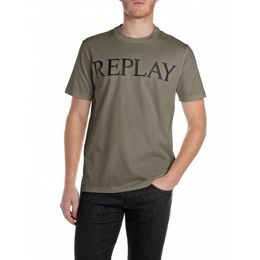 Replay Herren T-Shirt mit Logo-Frontprint gr&uuml;n XXL