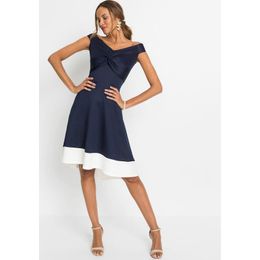 bonprix Damen bonprix Off-Shoulder-Kleid f&uuml;r festliche Anl&auml;sse, aus festem Scuba-Stoff, mit Carmen-Ausschnitt blau 32/34 (XS), N-Gr
