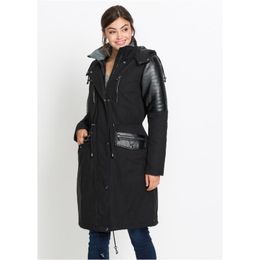 bonprix Damen bonprix Langjacke mit Kapuze lockerer loose fit, mit gro&szlig;er abnehmbarer Kapuze, hoher Stehkragen schwarz 36