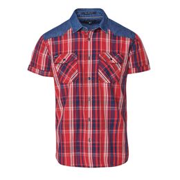 KOROSHI Button Up Shirt male size XL Blue denim / Red / White