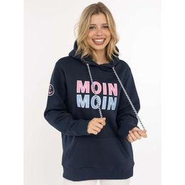 Zwillingsherz Damen Hoodie &raquo;"Moin Moin"&laquo;, auff&auml;lliges Front Logo, Anker am Arm, Kapuze mit Kordel, K&auml;ngurutasche blau XL