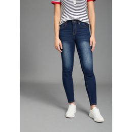 Kangaroos Damen Kangaroos Slim-fit-Jeans &raquo;CROPPED HIGH WAIST SLIM FIT&laquo; schmale Passform, R&ouml;hrenjeans, trendige Used-Waschung blau 44, N-Gr