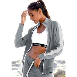 Bench. Loungewear Damen Sweatjacke mit Seitenstreifen und Stehkragen, Home- und Loungewear Serie grau 48/50