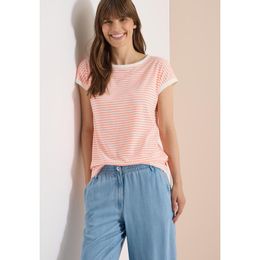 Cecil Damen T-Shirt l&auml;ssiger Streifenlook, Rundhals, softer Materialmix rosa L (42)