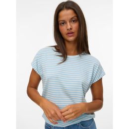 V&eacute;ro Moda Vero Moda Damen Rundhalsshirt &raquo;VMAVA PLAIN SS TOP STRIPE GA JRS NOOS&laquo; Materialmix, regular fit blau S (36)