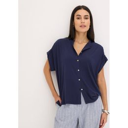 bonprix Damen bonprix Blusenshirt aus Viskose, l&auml;ssige Passform, Kurzarm, ohne Kragen, festlicher Stil blau 36/38 (S)