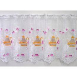 Stickereien Plauen Scheibengardine &raquo;Panneau Kaffeeservice&laquo; Stangendurchzug 1 Stk. tlg. bunt Jacquard, Polyester 50cm, Stangendurchzug, 160cm
