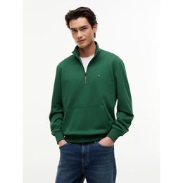 Tommy Hilfiger Herren Sweatshirt &raquo;ESSENTIAL TERRY NEW 1/4 ZIP&laquo;, Quarter-Zip aus Terry mit Flag gr&uuml;n S