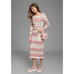 Laura Scott Damen Strickkleid &raquo;f&uuml;r Fr&uuml;hling und Sommer&laquo; mit modernem Muster und Bindeband in der Taille rosa 48, N-Gr
