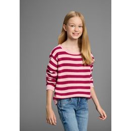 Kidsworld M&auml;dchen Kidsworld Strickpullover &raquo;Ringelpullover&laquo; Ringelpullover mit Rollsaum rot 128/134