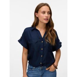 V&eacute;ro Moda Vero Moda Damen Kurzarmbluse &raquo;VMBUMPY S/S SHIRT WVN GA NOOS&laquo; Viskose, regular fit blau S
