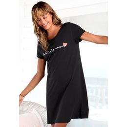 Vivance Dreams By Lascana Damen Vivance Dreams by Lascana Nachthemd in bequemer Weite mit Schriftzug schwarz 40/42, N-Gr