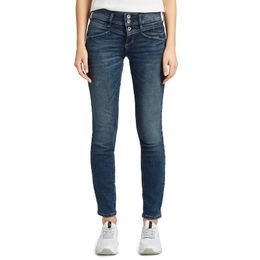Tom Tailor Damen Tom Tailor Slim-fit-Jeans &raquo;Alexa Slim&laquo; mit Knopfleiste und dekorativ gesteppter Passe blau 34, L&auml;nge 30