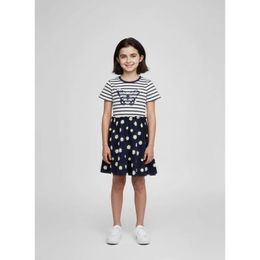 Blue Seven M&auml;dchen Jerseykleid 1 tlg. tlg. geringeltes Oberteil mit Motiv und mit Blumen bedruckter Rock blau 140, N-Gr