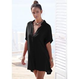 Lascana Damen Lascana Longbluse mit Knopfleiste, Kurzarmbluse, Blusenkleid, sommerlich schwarz 38