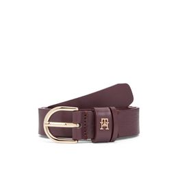 Tommy Hilfiger Damen Lederg&uuml;rtel &raquo;ESSENTIAL EFFORTLESS 2.5 cm breit GOLD&laquo; Logoemblem, weiche Haptik, ovale Einfachdornschlie&szlig;e 130