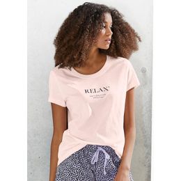 Vivance Dreams By Lascana Damen Vivance Dreams by Lascana Pyjamaoberteil 1 mit Statementdruck rosa 32/34