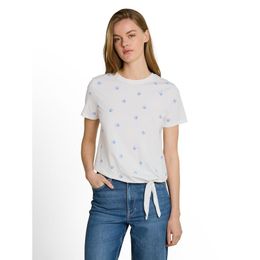 Tom Tailor Denim Damen Tom Tailor Denim T-Shirt Sommershirt mit Knoten-Detail und Stickereien wei&szlig; XXL