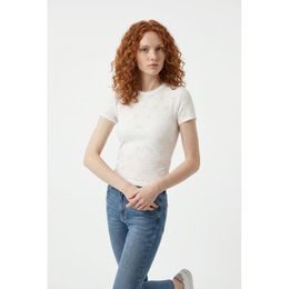 Only Damen Only T-Shirt &raquo;ONLSMILLA NEW S/S TOP JRS&laquo; Materialmix, slim fit, Rundhals wei&szlig; XL