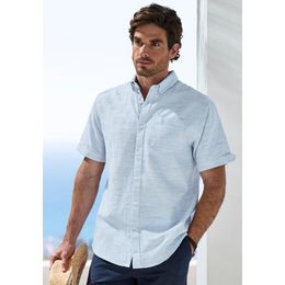 H.I.S. H.I.S Herren Kurzarmhemd &raquo;, sommerliches Strukturhemd&laquo; mit dekorativem Knopfdetail am &Auml;rmelabschluss blau 4XL, N-Gr