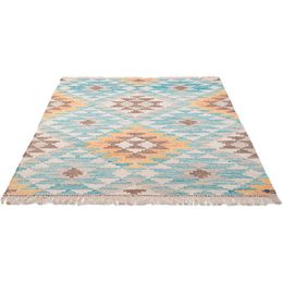 Tom Tailor HOME Teppich &raquo;Check Kelim&laquo; rechteckig 5 mm H&ouml;he handgewebt, mit Fransen, Boho-Style bunt Wolle B : 65cm 1 Stk., 5mm, L: 135cm