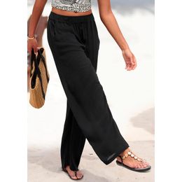 s.Oliver Damen s.Oliver Palazzohose &raquo;aus leichter Viskoseware&laquo; mit breitem Bund und Taschen, luftige Sommerhose aus Crep&eacute;-Qualit&auml;t schwarz 34, N-Gr