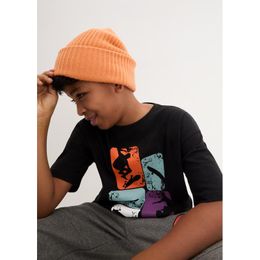 bonprix Jungen bonprix T-Shirt &raquo;T-Shirt aus reiner Baumwolle&laquo; lockere Passform, Kurzarm-Design, aus reiner Baumwolle schwarz 128/134