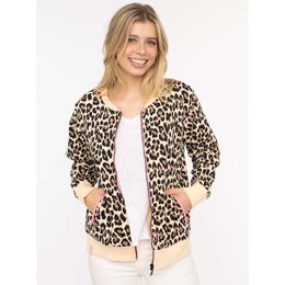 Zwillingsherz Damen Sweatjacke &raquo;"Leo AOP"&laquo; mit Rei&szlig;verschluss, Rippb&uuml;ndchen, Eingriffstaschen, Leomuster bunt L/XL