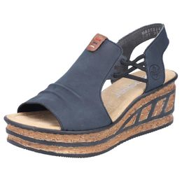 Rieker Damen Keilsandalette , Sommerschuh, Sandale, Keilabsatz, mit seitlichen Stretchb&auml;ndern blau 39