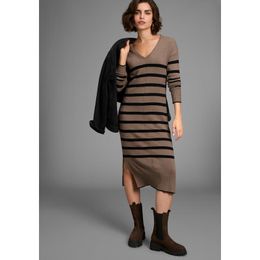 Laura Scott Damen Strickkleid in Midi-L&auml;nge mit Streifen und V-Neck - NEUE KOLLEKTION grau 36, N-Gr