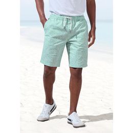 John Devin Herren Shorts &raquo;- Sommer Bermuda mit Bl&auml;tter-Print&laquo; kurze Schlupfhose aus elastischer, gewebter Baumwollqualit&auml;t blau L, N-Gr