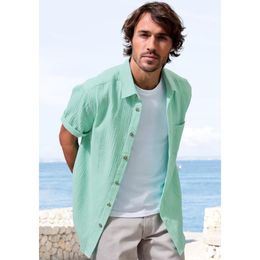 Beach Time Beachtime Herren Kurzarmhemd &raquo;Regular fit&laquo; Kurzarm, Freizeithemd aus Musselin-Ware gr&uuml;n L (41/42), N-Gr