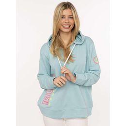 Zwillingsherz Damen Hoodie &raquo;"Moin Koordinaten"&laquo;, V-Ausschnitt, mit MOIN und Anker Stickerei, Kapuze und Kordelzug S/M