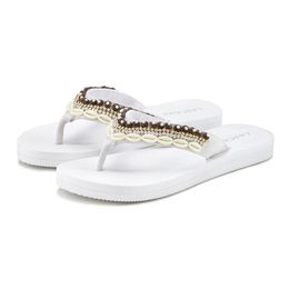 Lascana Damen Lascana Badezehentrenner &raquo;Sandale, Badeschuh, Pantolette, Badelatsche, Flip Flop, Sommerschuh,&laquo; Zehentrenner mit Muschel-Imitaten VEGAN 