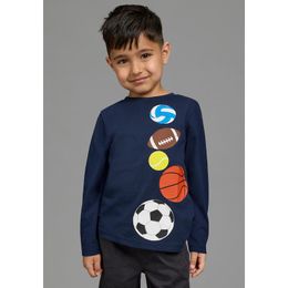 Kidsworld Jungen Kidsworld Langarmshirt &raquo;Shirt mit tollem B&auml;lle Druck&laquo; Shirt mit Ball-Druck, Basic-Passform, Langarm, mit Rundhalsausschnitt blau 128/